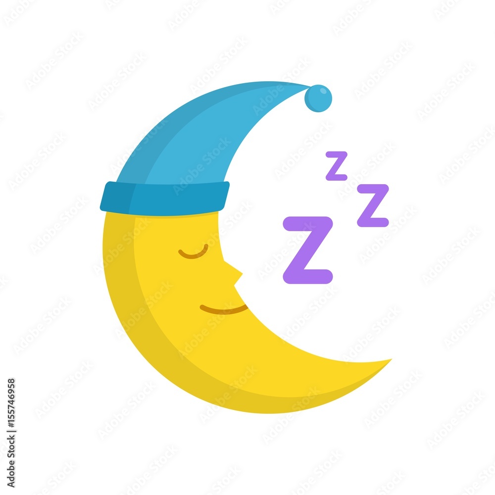 Sleeping moon in nightcap isolated on white background. Crescent in hat ...
