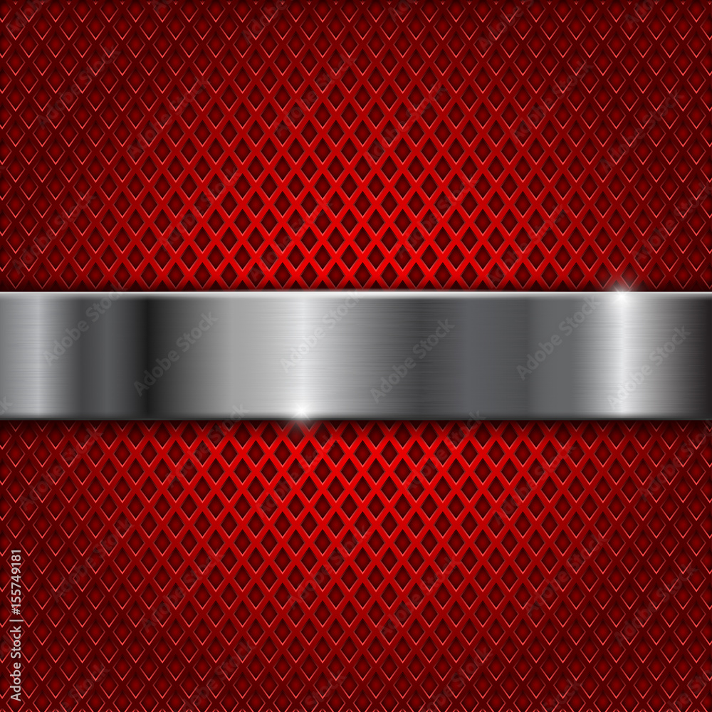 Red metal perforated background with shiny stainless steel plate Stock ...