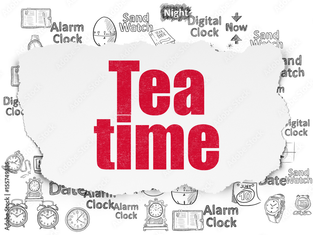 Time concept: Tea Time on Torn Paper background Stock Illustration ...