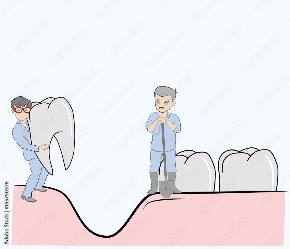 Sketch of little men (doctors) who are treating their teeth. Hand drawn ...