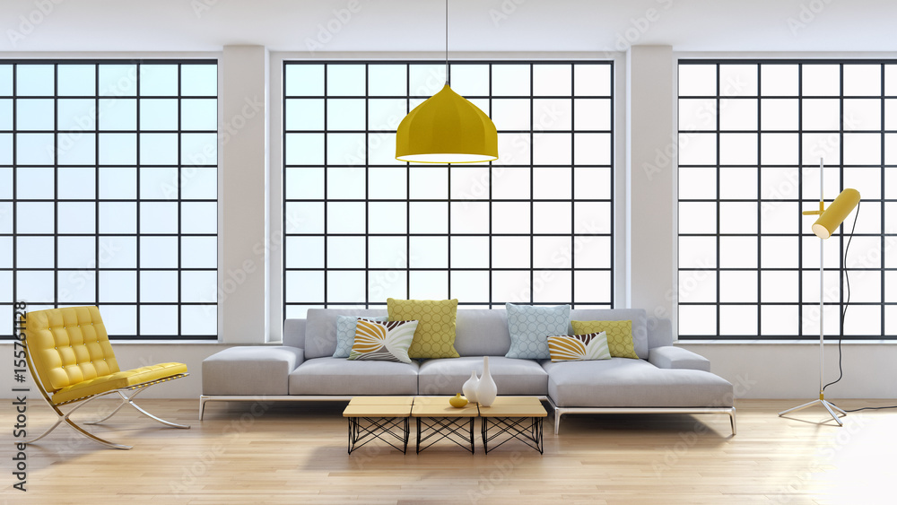 Modern living room. 3D rendering Stock Photo | Adobe Stock