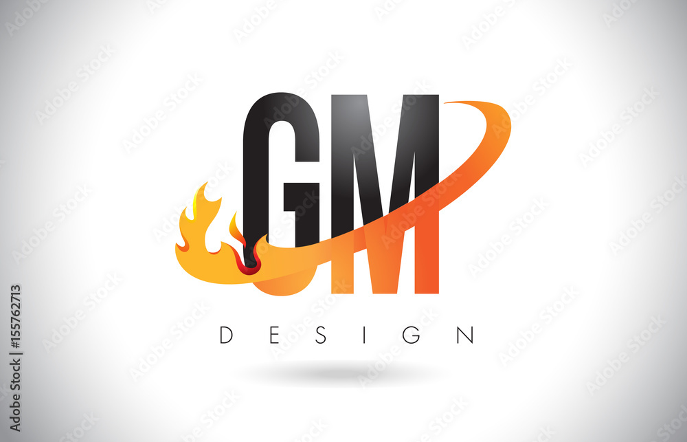 GM G M Letter Logo with Fire Flames Design and Orange Swoosh. Stock ...