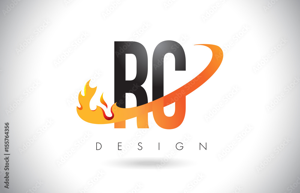 RC R C Letter Logo with Fire Flames Design and Orange Swoosh. Stock ...