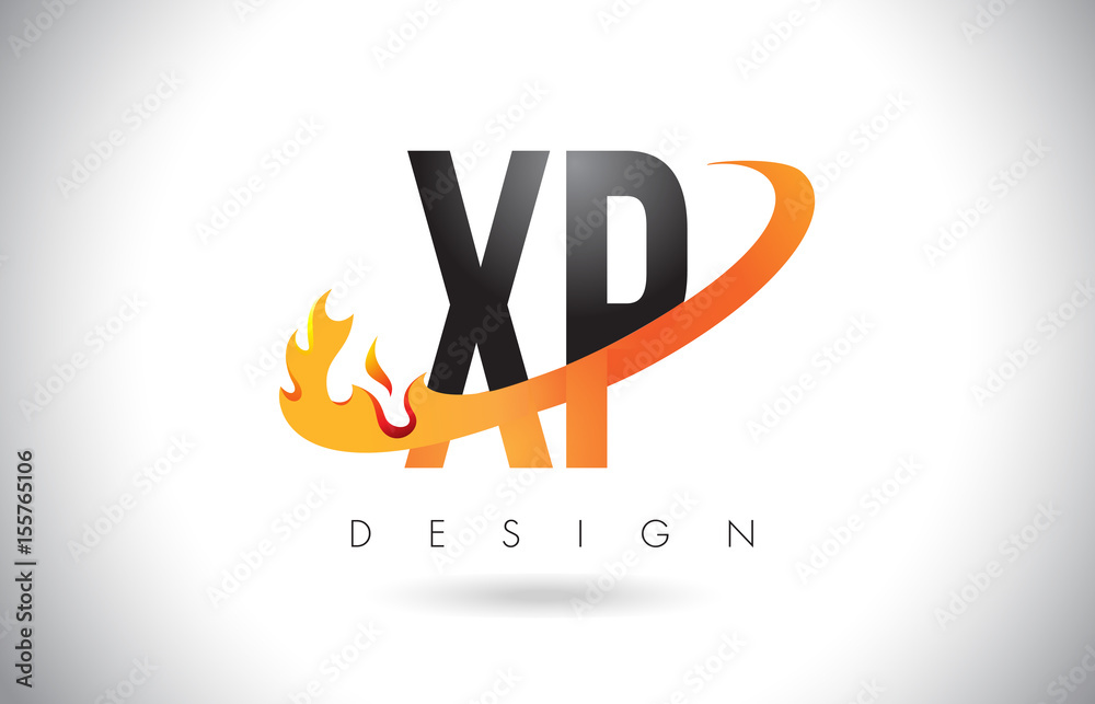 XP X P Letter Logo with Fire Flames Design and Orange Swoosh. Stock ...