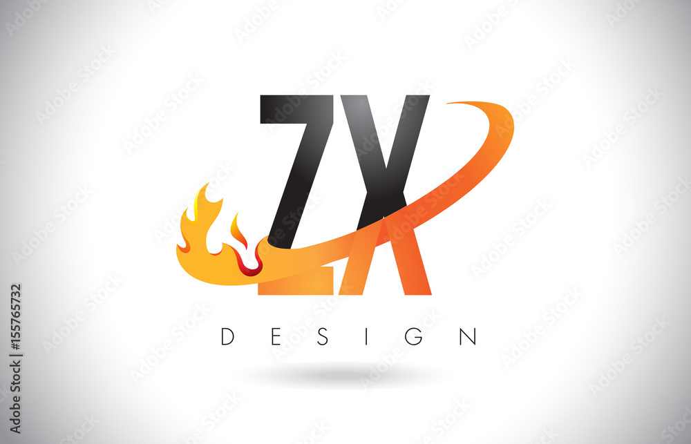 ZX Z X Letter Logo with Fire Flames Design and Orange Swoosh. Stock ...