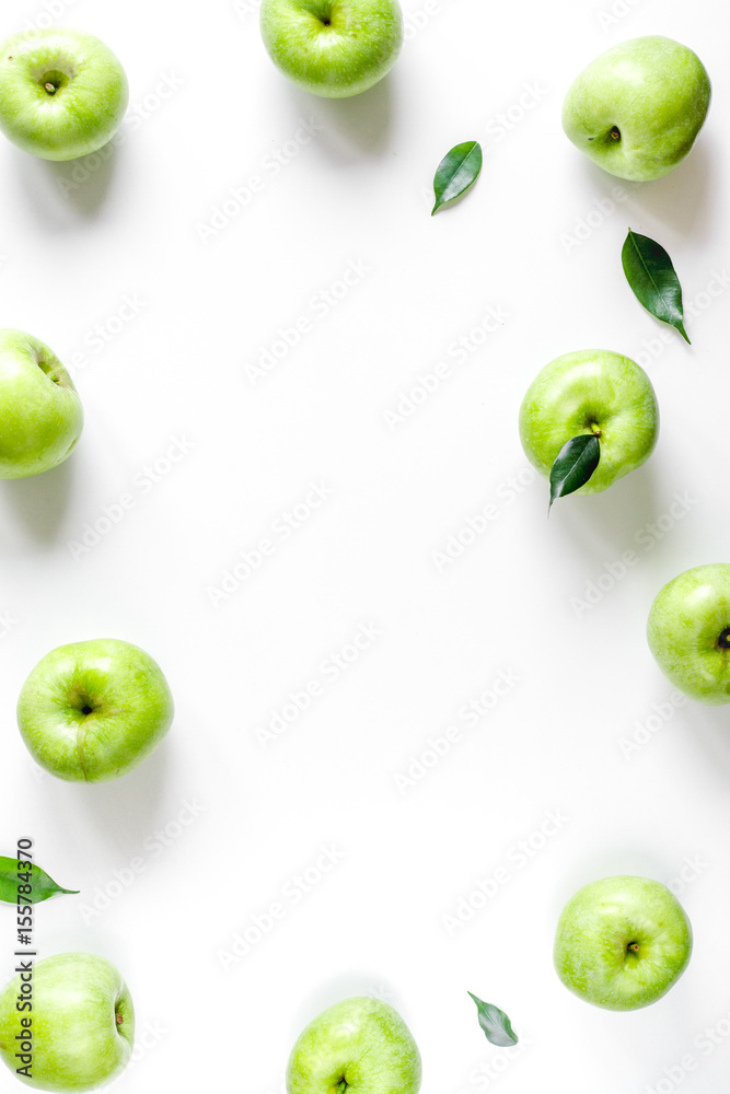 natural food design with green apples frame white desk background top ...