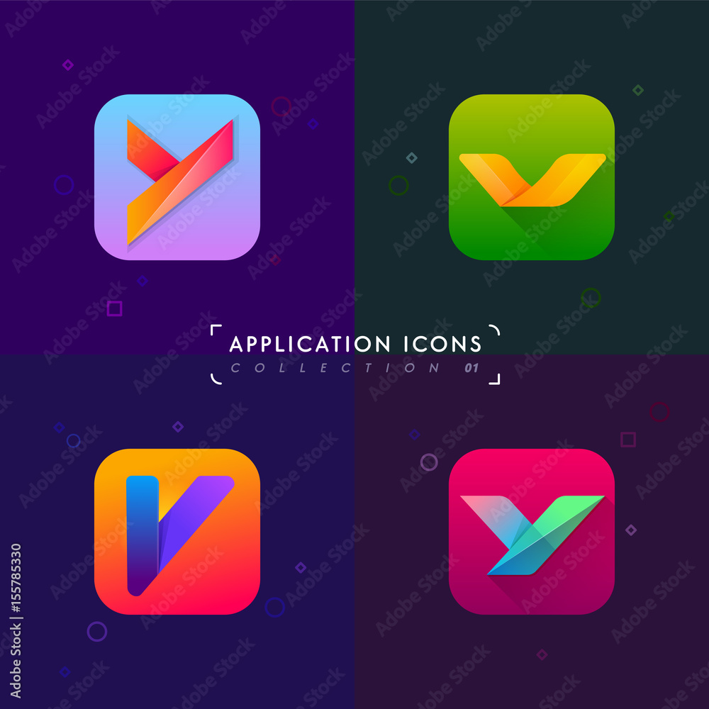 Application icons set. Letter Y and V collection. Logo elements in ...