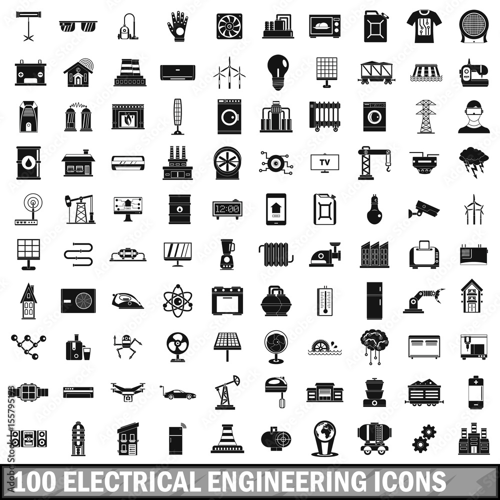 100 electrical engineering icons set, simple style Stock Vector | Adobe ...