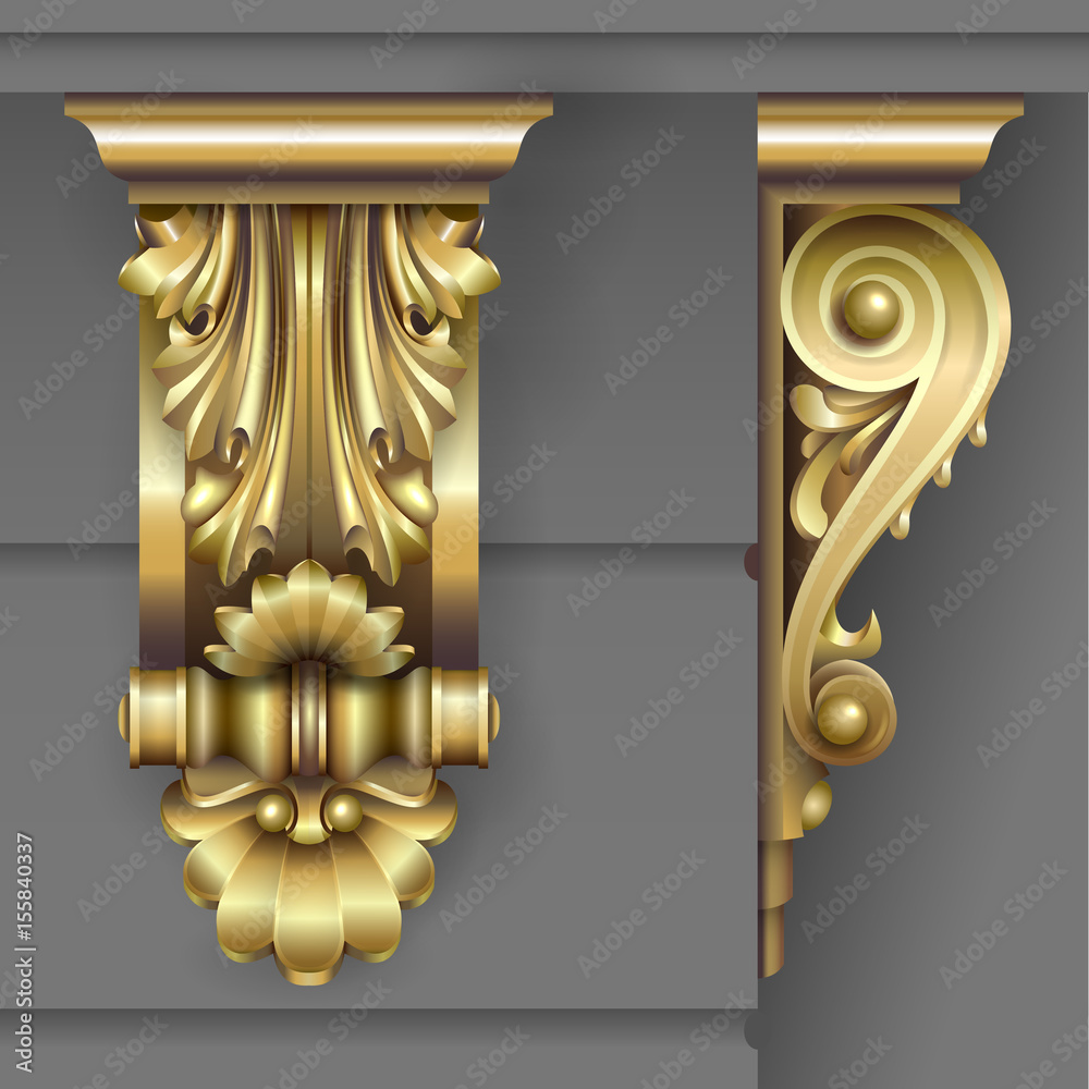 Gold Architectural bracket from facade in classic baroque style for the ...
