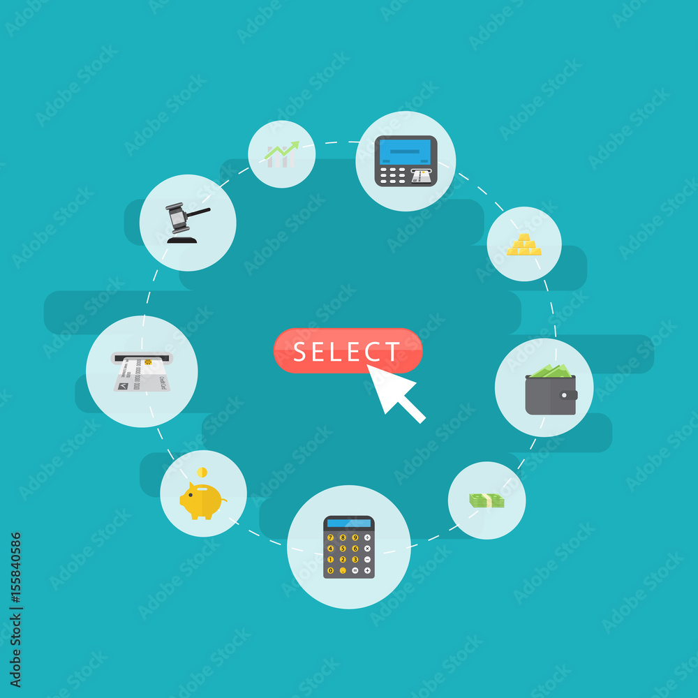 Flat Money Box, Bar Diagram, Teller Machine And Other Vector Elements ...