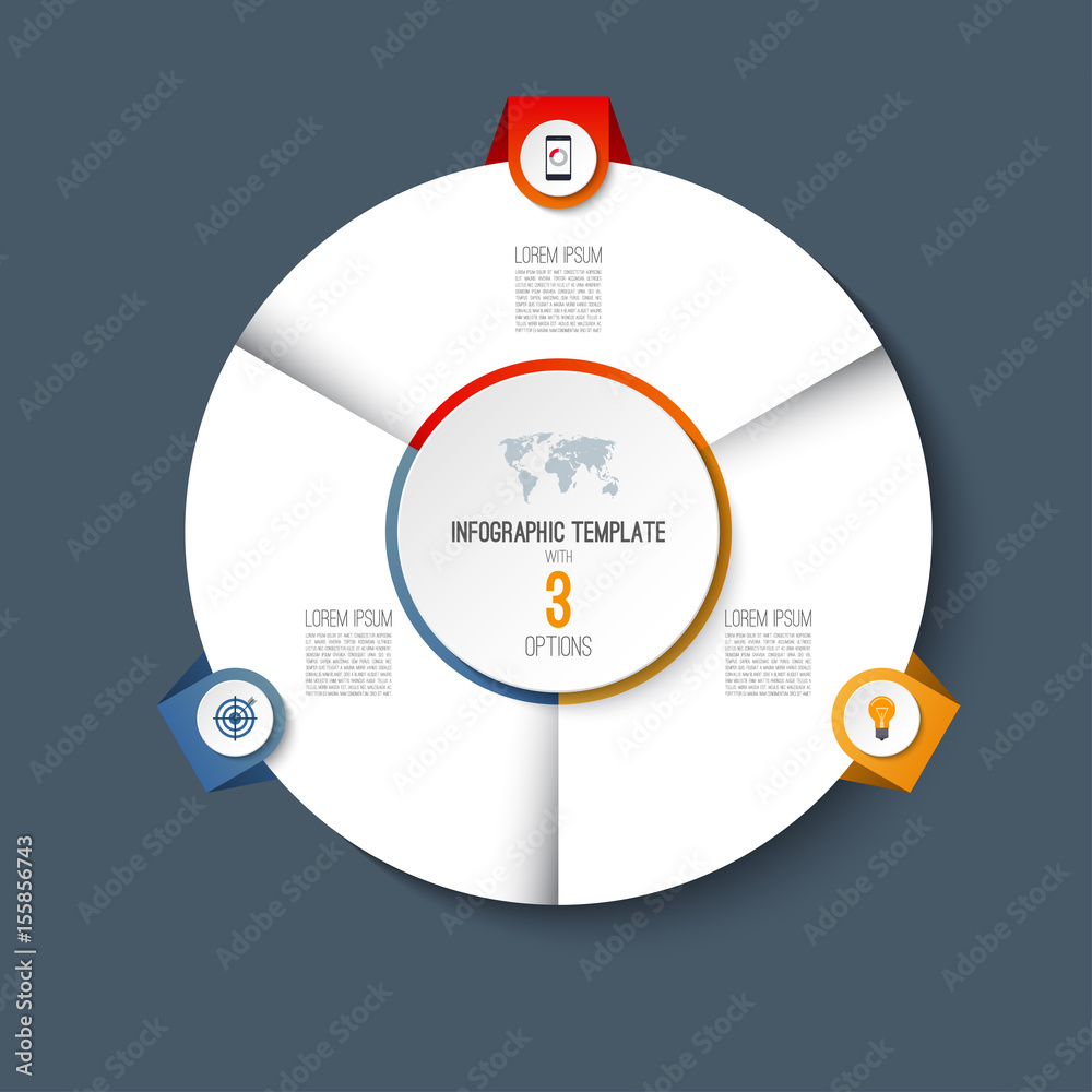 Infographic pie chart circle template with 3 options. Can be used as ...