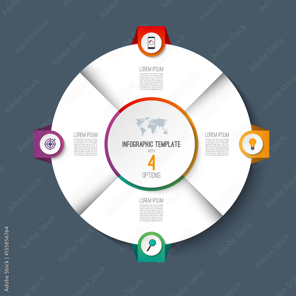 Infographic pie chart circle template with 4 options. Can be used as ...