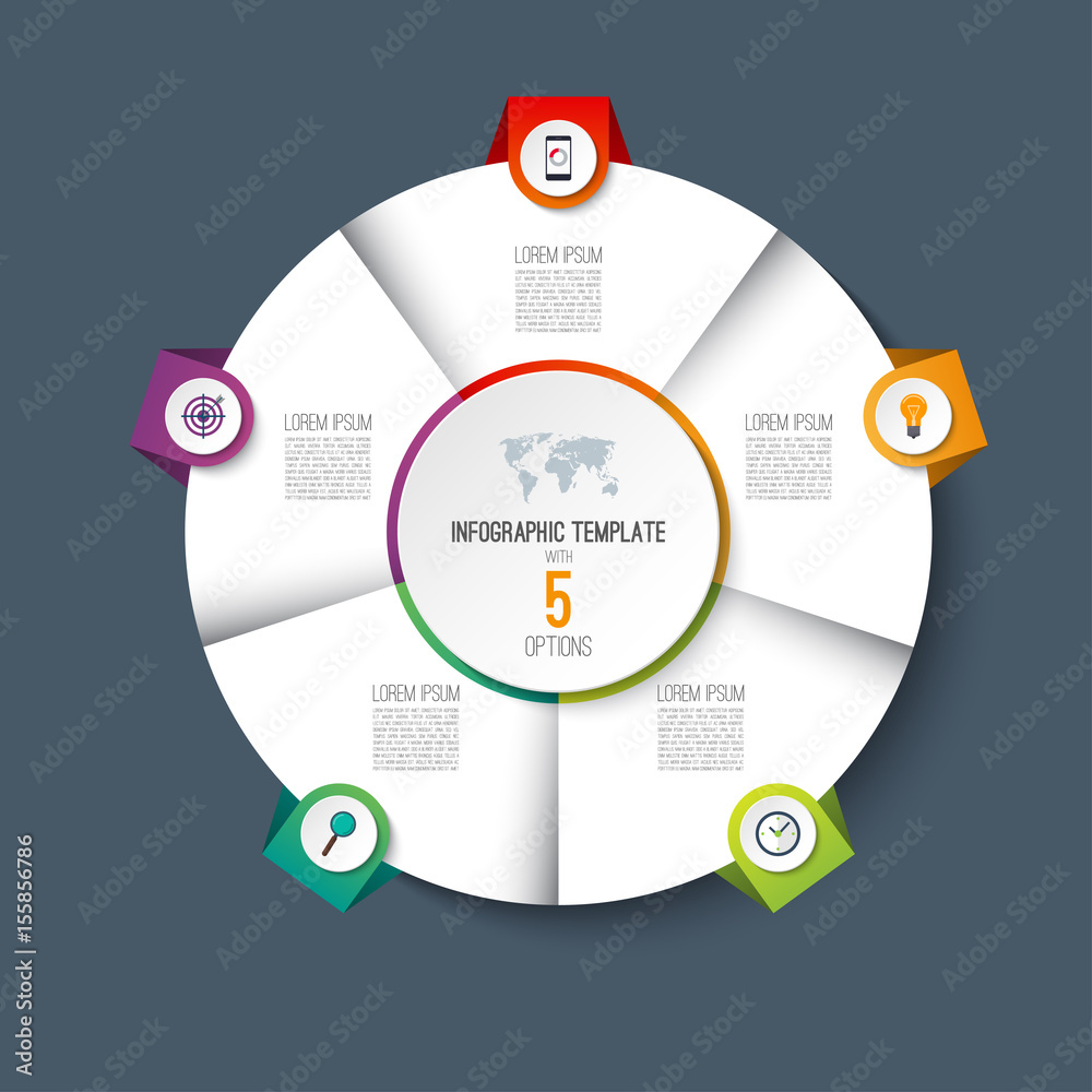 Fototapeta mapa świata dla dzieci Infographic pie chart circle template with 5 options. Can be ...