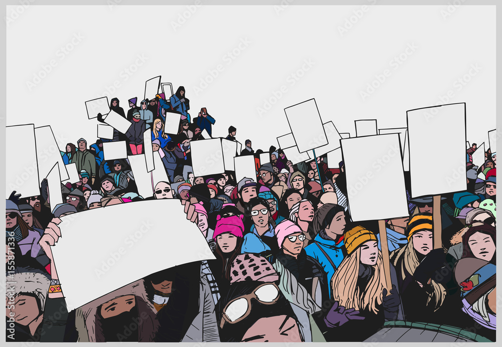 Illustration of student crowd protest with blank signs Stock Vector ...