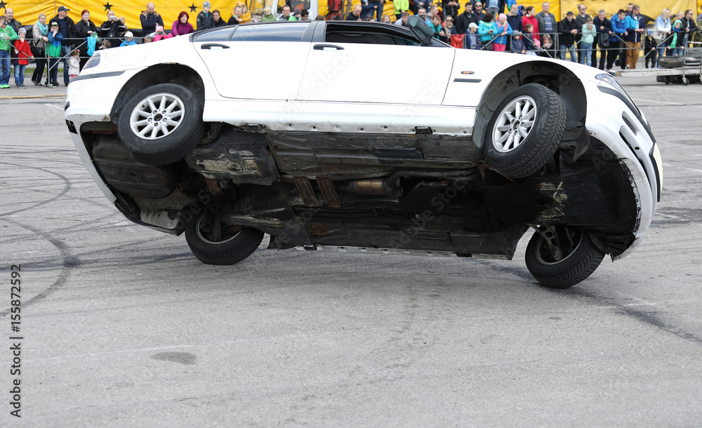 car Running On Two Wheels , Extreme car shows Stock Photo | Adobe Stock