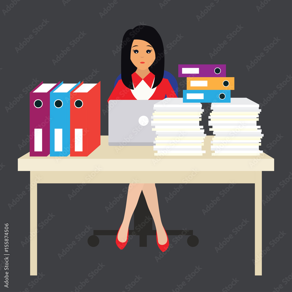 busy businesswoman stressed due to excessive work with full of ...