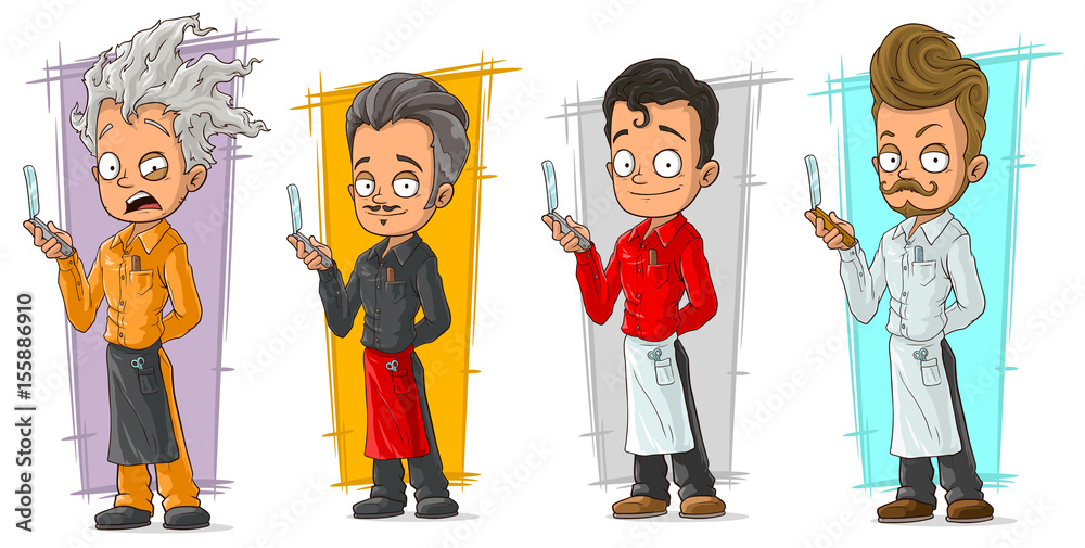 Cartoon hairdresser with razor blade character vector set Stock Vector ...
