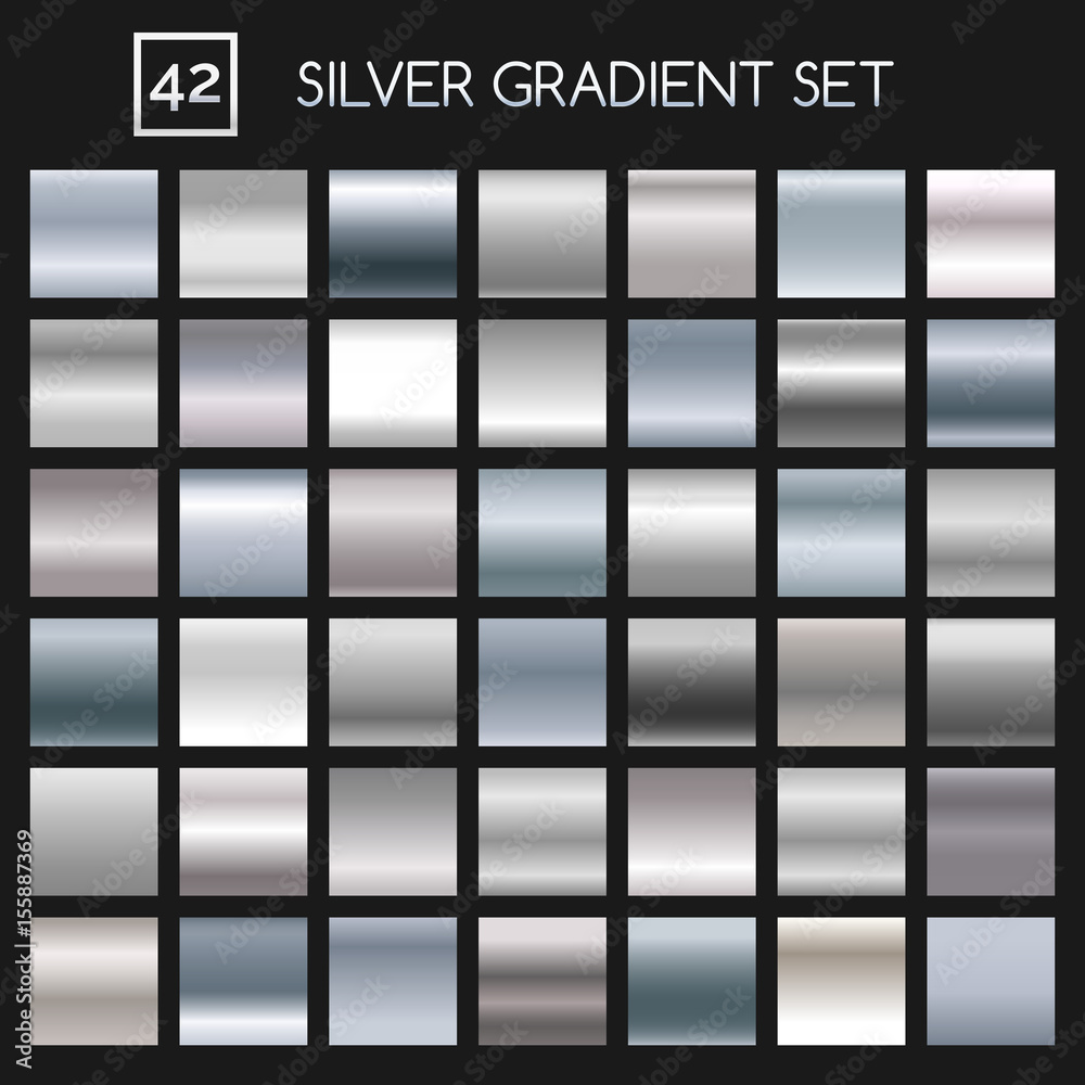 Silver metallic gradient vector set. Argent or chrome metal vector ...