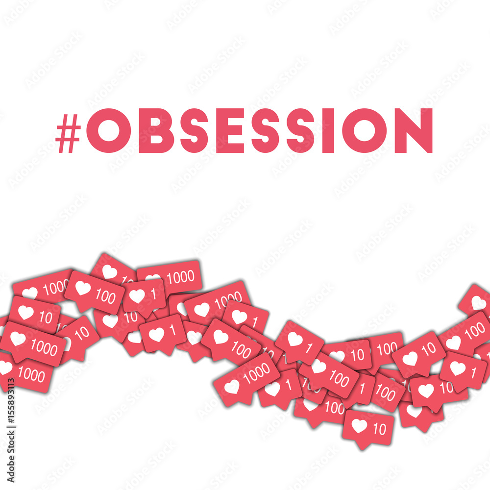 #obsession. Social media icons in abstract shape background with pink ...