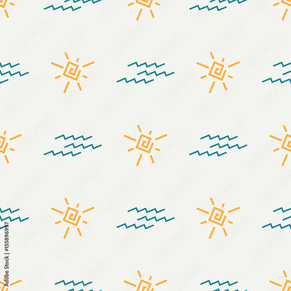 Flat color vector seamless summer sun pattern. Fabric textile summer ...