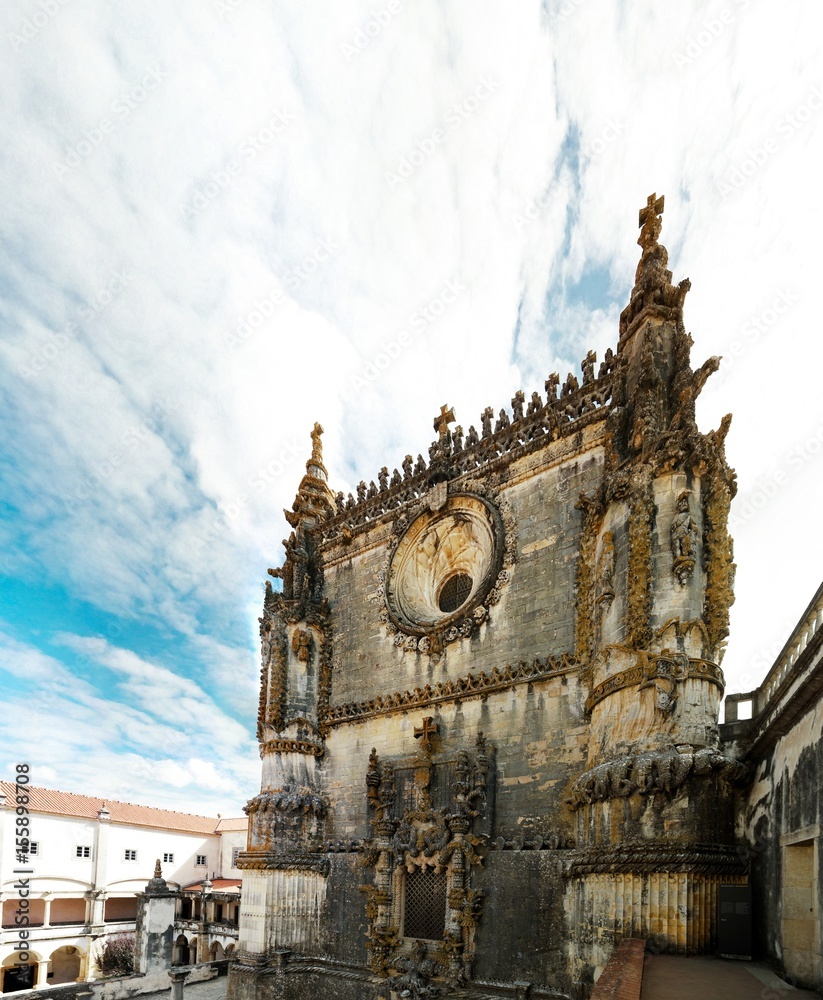 Wall and great manueline window of Templar church of the Convent of the ...