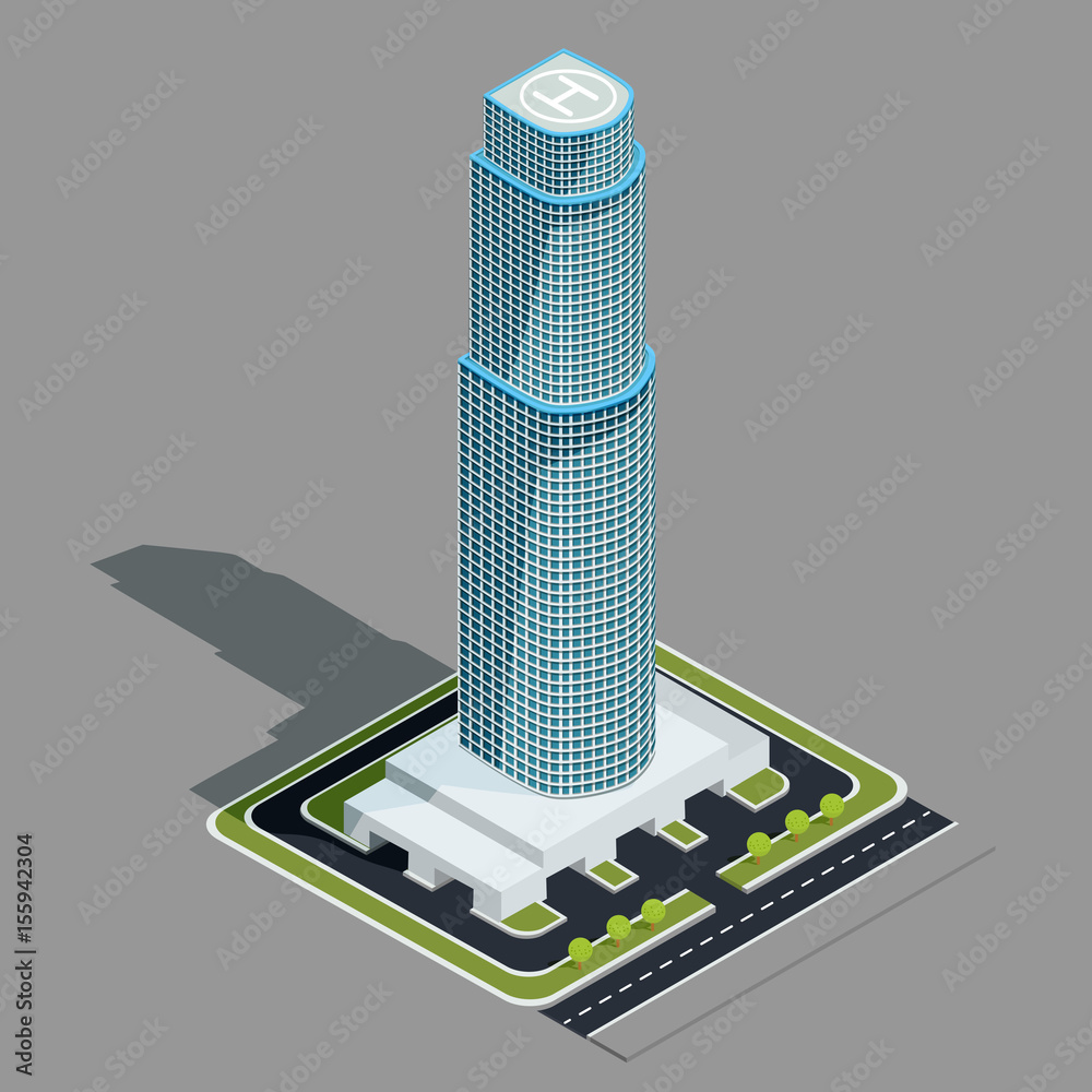 Vector isometric 3D illustration icon of building skyscraper, tower ...