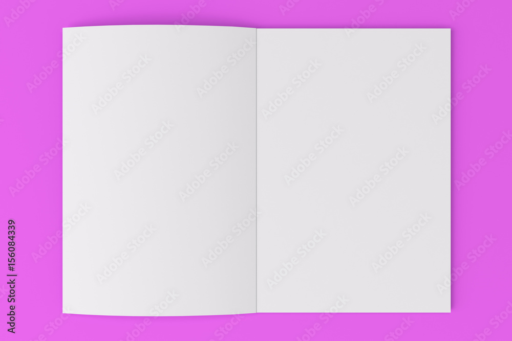 Blank white open brochure mock-up on violet background Stock ...