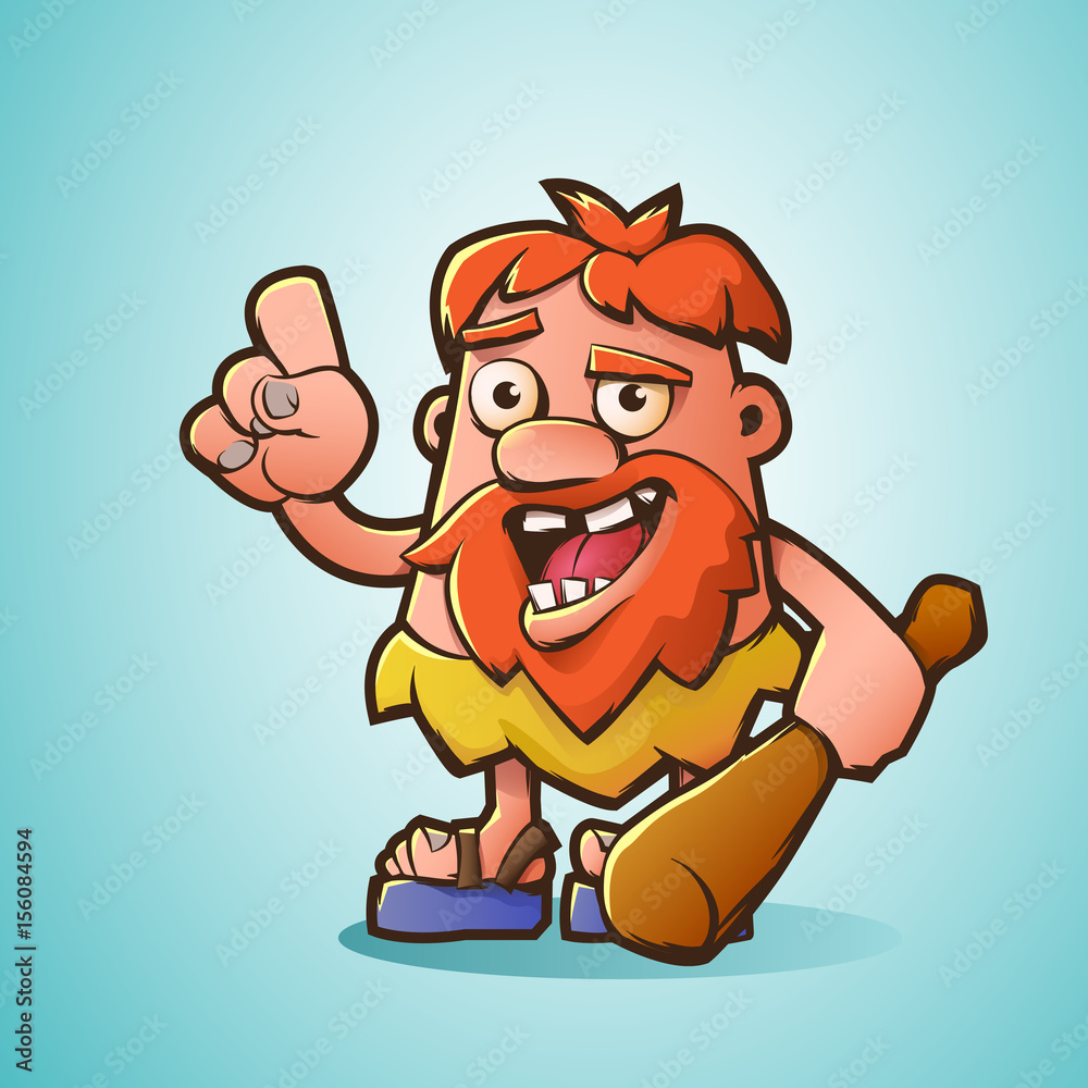 Cartoon caveman smiling. A unique character. Vector illustration. Stock ...