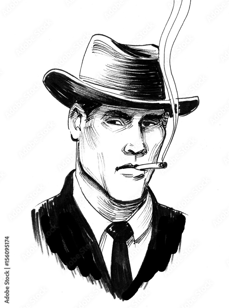 Man in hat smoking a cigarette Stock Illustration | Adobe Stock