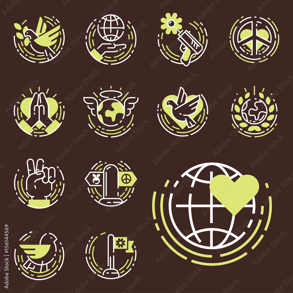 Peace outline thin line icons love world freedom international free ...