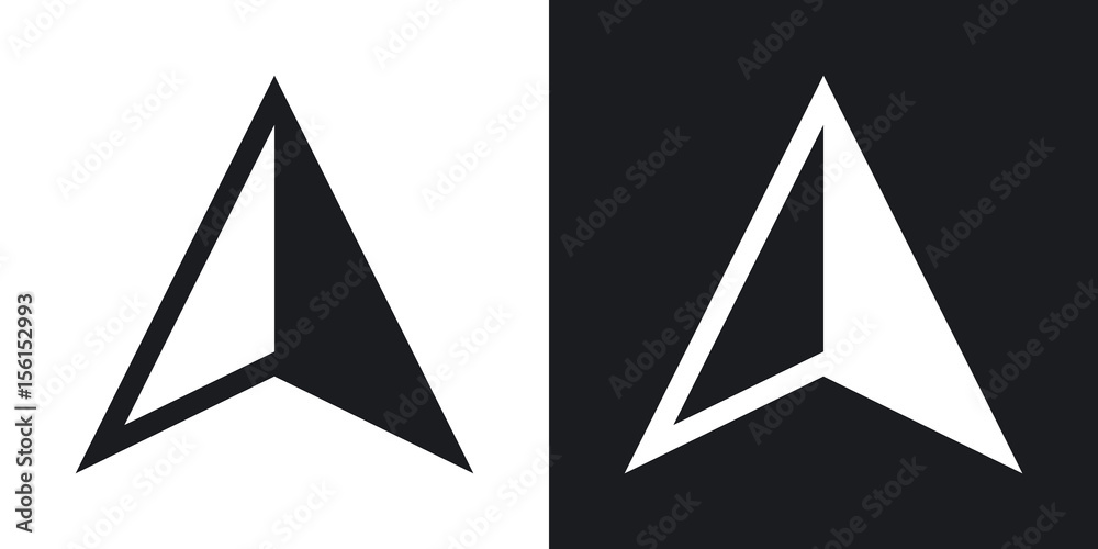 Vector gps arrow icon. Two-tone version on black and white background ...