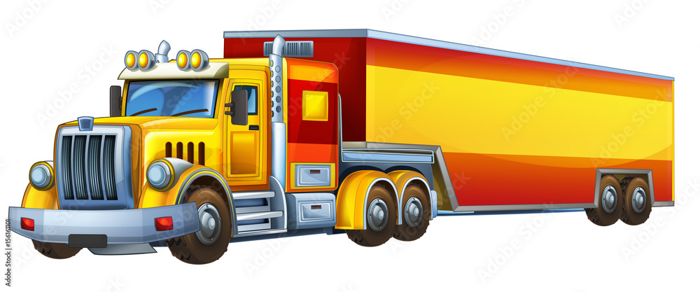 cartoon happy cargo truck with trailer - illustration for children ...