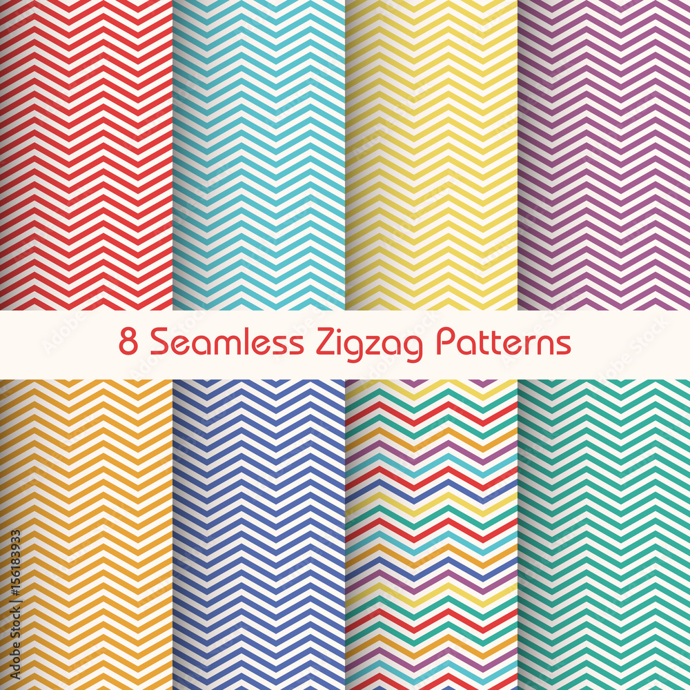 8 Seamless Zigzag Patterns. Colorful Background Set Vector illustration ...