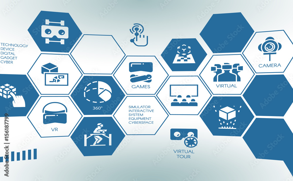 Stylized pictogram of new device virtual augmented reality. Tap screen ...