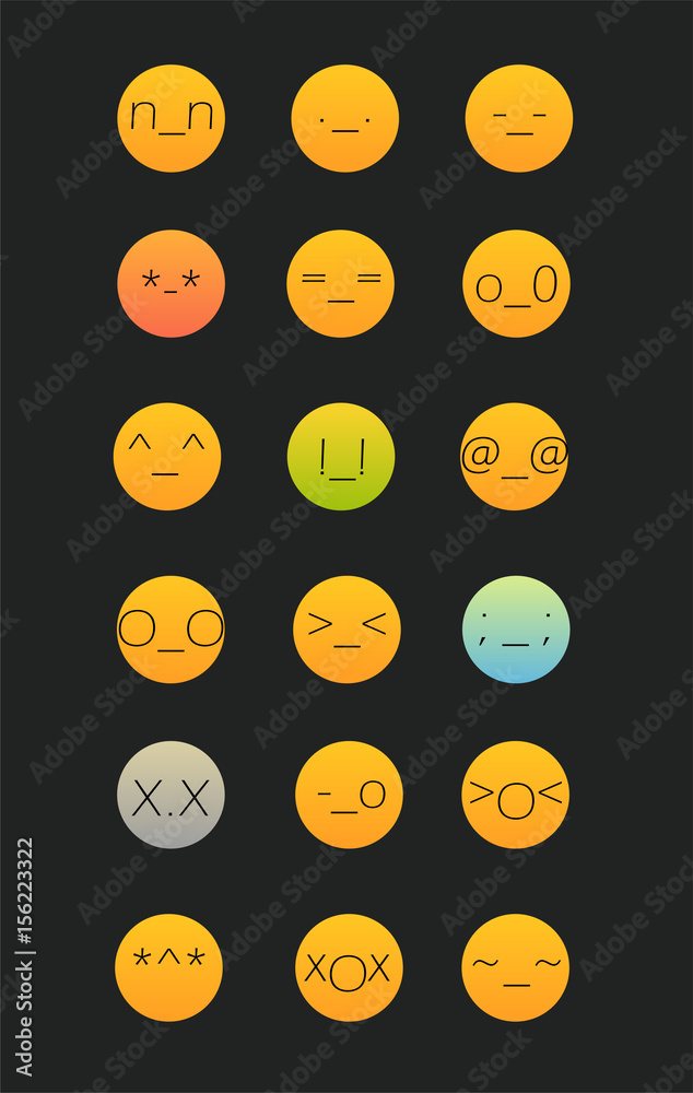 Set of japan style color Emoji Isolated on white. Vector illustration ...