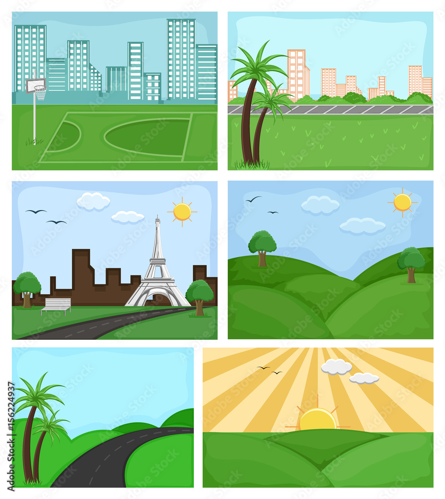 Cartoon Landscape and Places Vector Backgrounds Stock Vector | Adobe Stock