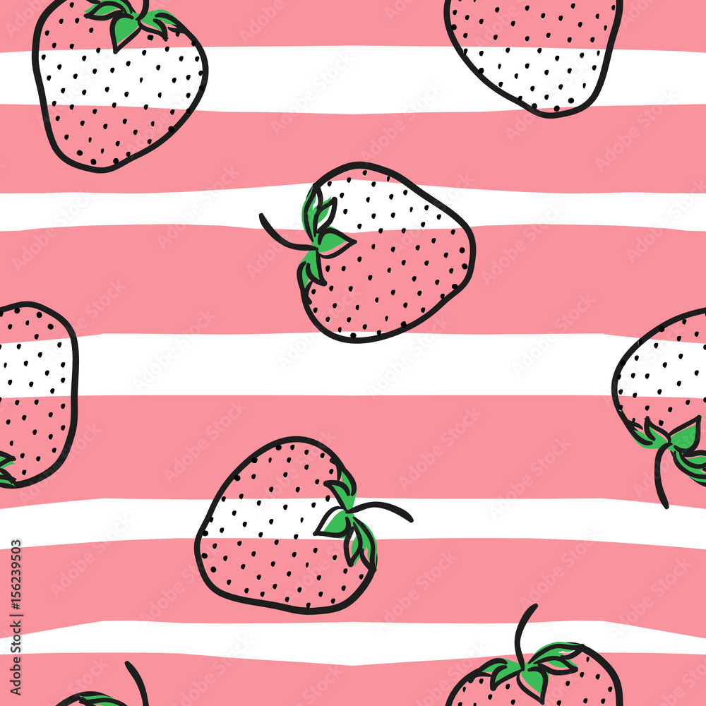 seamless striped pattern with strawberry Stock Vector | Adobe Stock