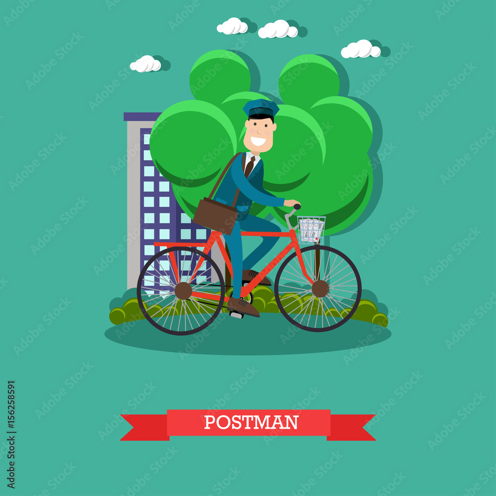 Vector illustration of postman in flat style Stock Vector | Adobe Stock