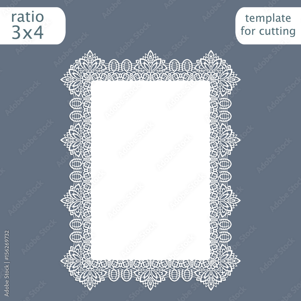 Laser cut wedding invitation card template with openwork border. Cut ...