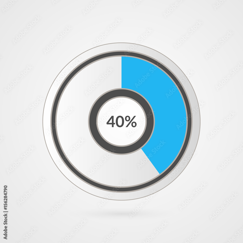 40 percent blue grey and white pie chart. Percentage vector ...
