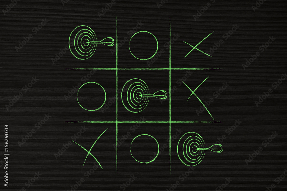 tic tac toe game with line of targets with arrows winning Stock ...