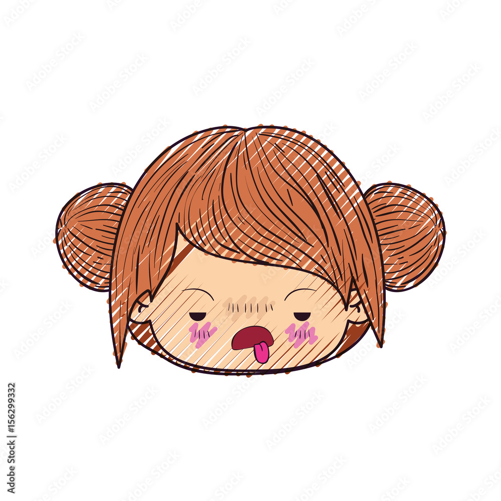 colored crayon silhouette of kawaii head cute little girl with double ...