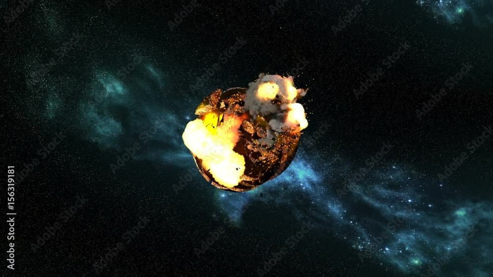 Pan left to Right to Planet Earth which explodes with large debris ...