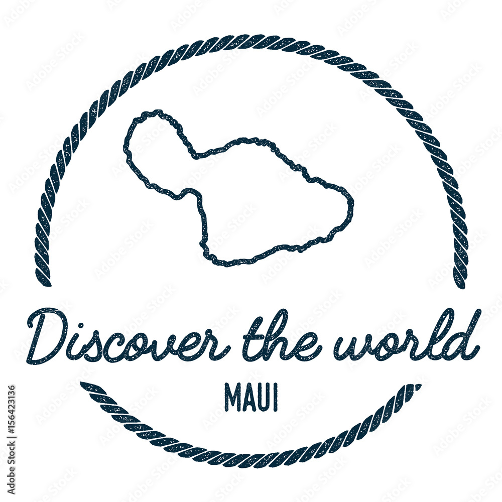 Maui Map Outline. Vintage Discover the World Rubber Stamp with Island ...
