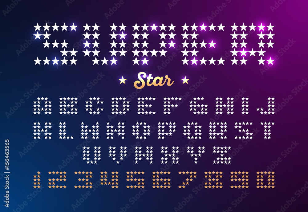 Retro disco style font made of stars. Super Star typeface. Alphabet and ...