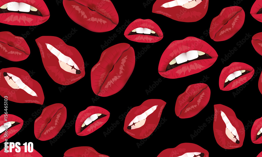 The pattern of female lips. A set of lips with an open mouth and teeth ...