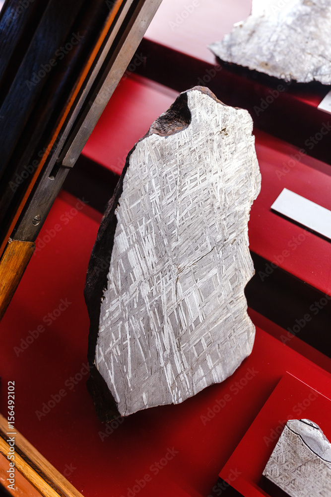 Exhibition with various structure of a metal impacted meteorites Stock ...