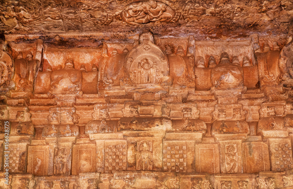 Ceiling with carved stone patterns inside the 7th century Durga temple ...