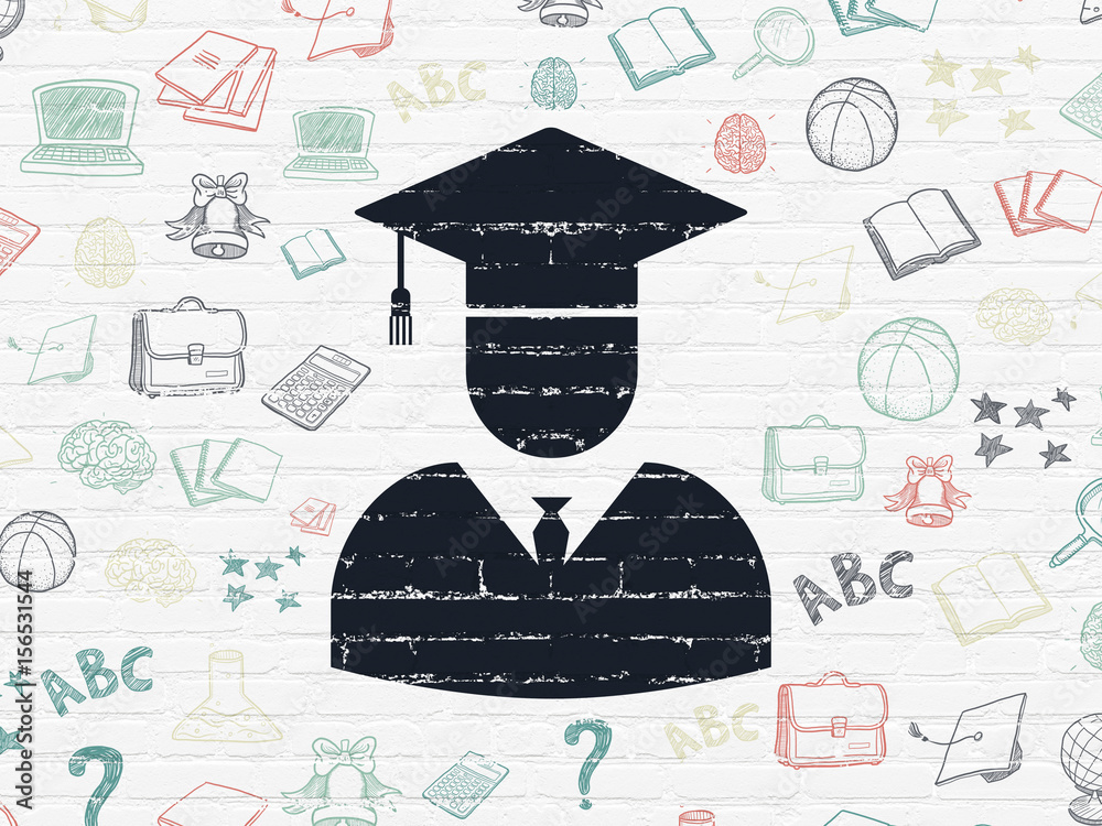 Learning concept: Student on wall background Stock Illustration | Adobe ...