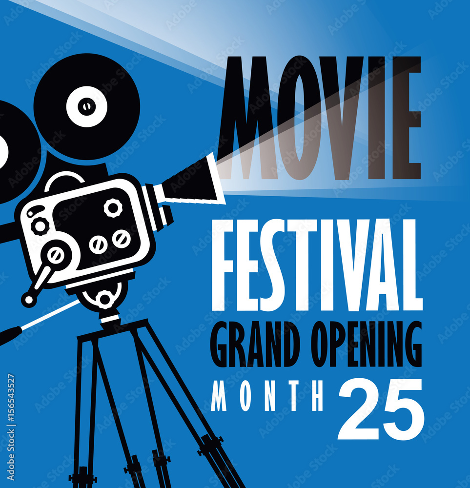 Vector movie festival poster with old fashioned movie camera. Cinema ...